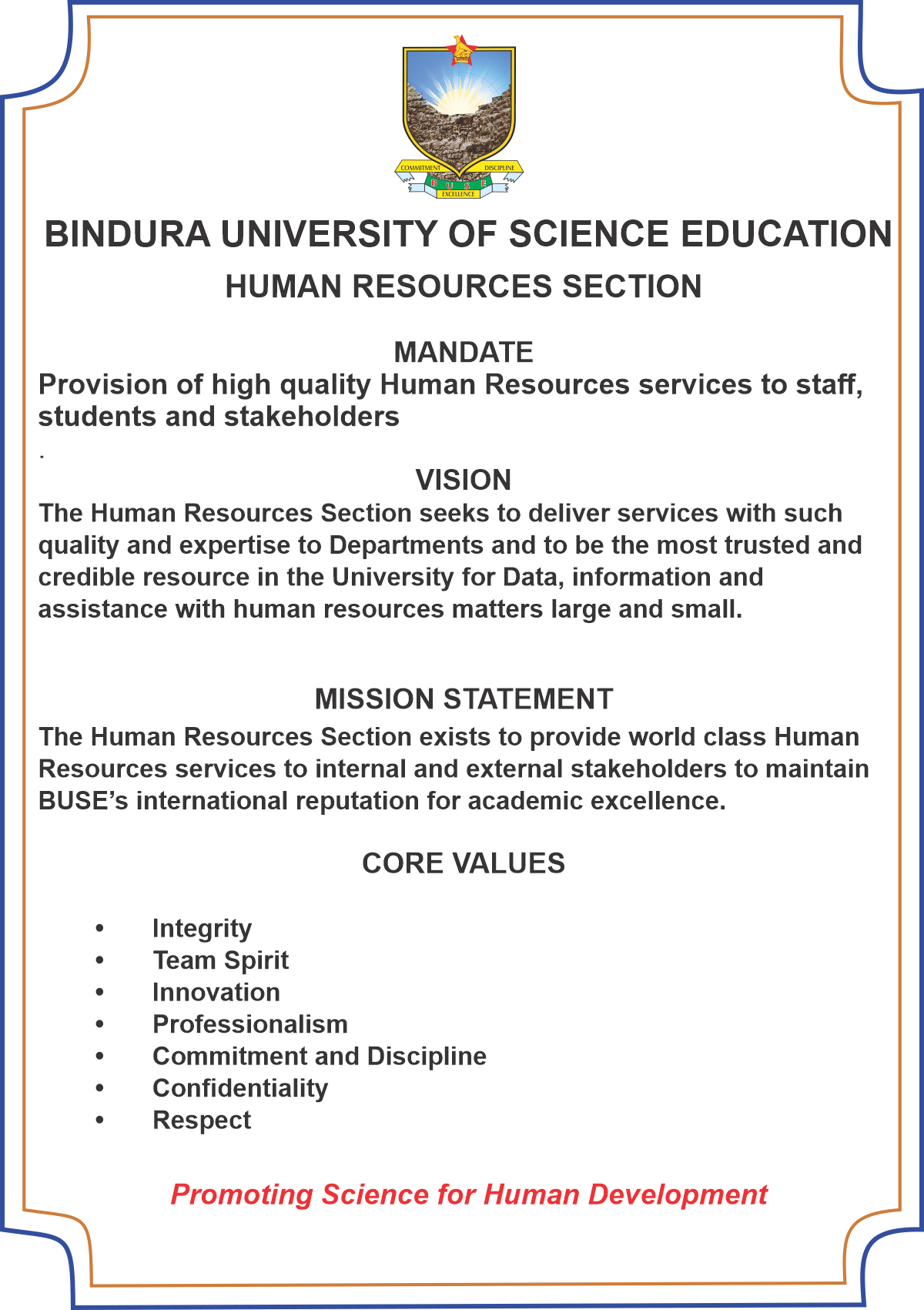 Human Resource Section | Bindura University of Science Education